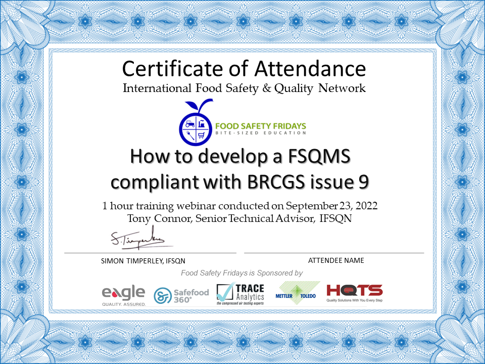 Webinar Recording: How to develop a FSQMS compliant with BRCGS issue 9